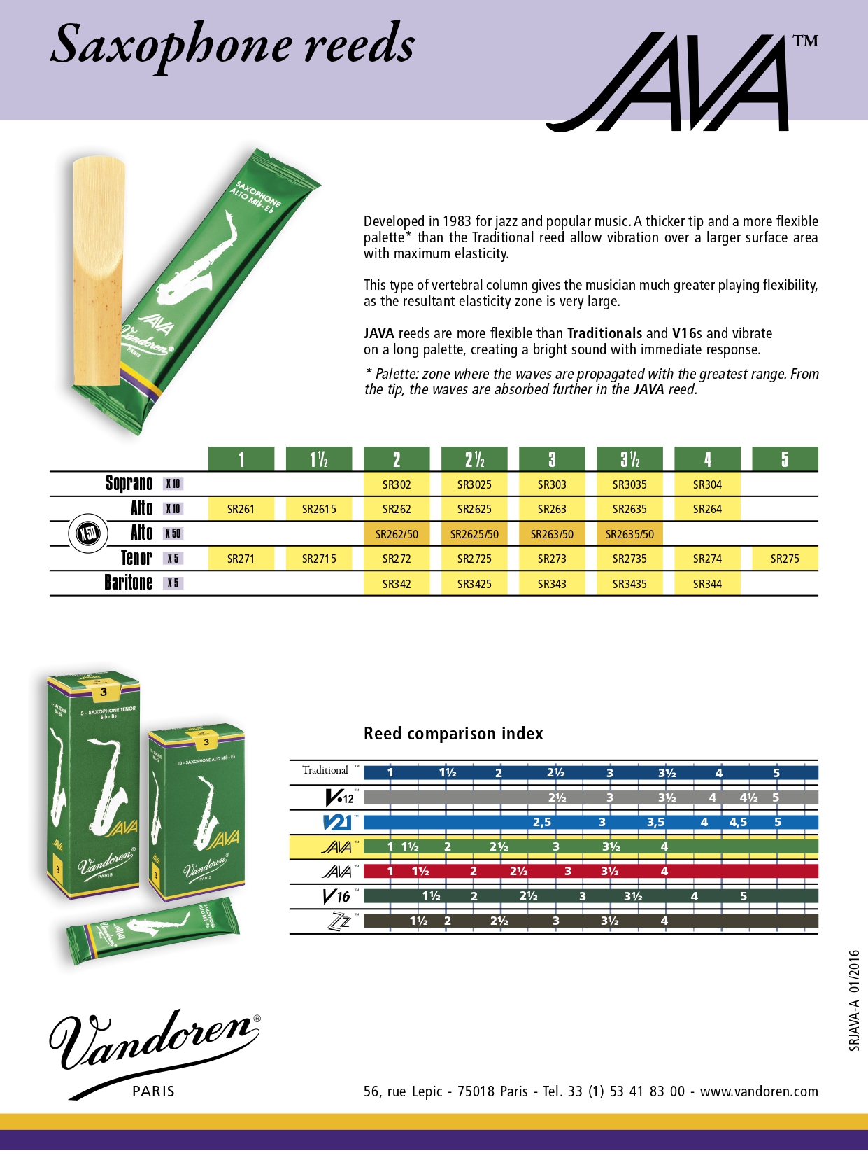 Vandoren JAVA Green Tenor Saxophone Reeds - Box of 5 (Online Price Only)